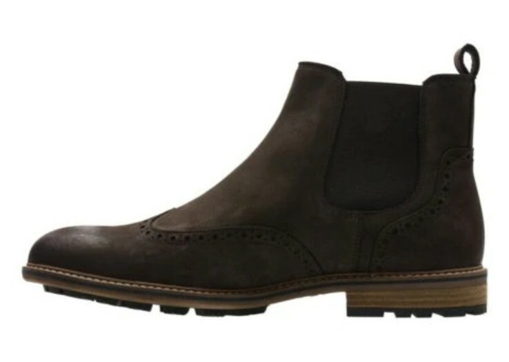 A6 Clarks Mens Lapidary Hill Brown Wingtip Nubuck Chelsea Ankle Boot, 7 ...