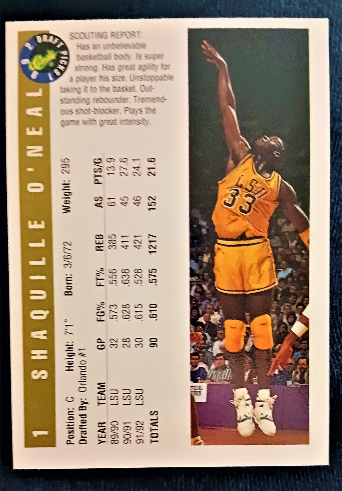 SHAQUILLE O'NEAL 1992 Draft Picks Classic GOLD.1 MINT | eBay
