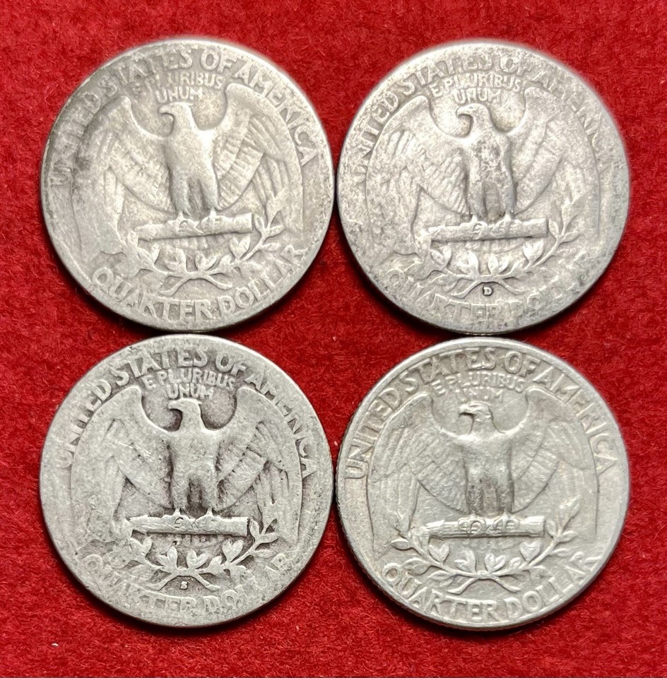 (4) 1932-1949 PDS Washington Quarter 90% Silver 25c Coins US Quarters ...