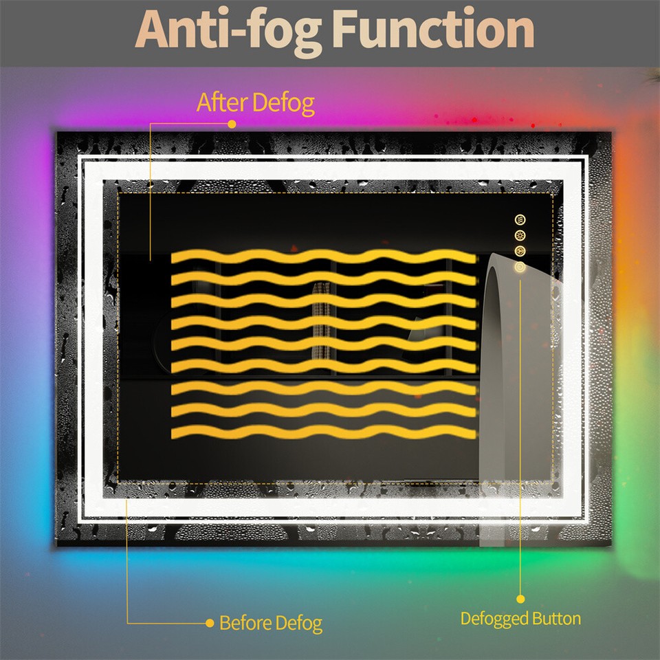 LED Bathroom Mirror Vanity RGB Multicolor Backlit + Adjustable Front ...