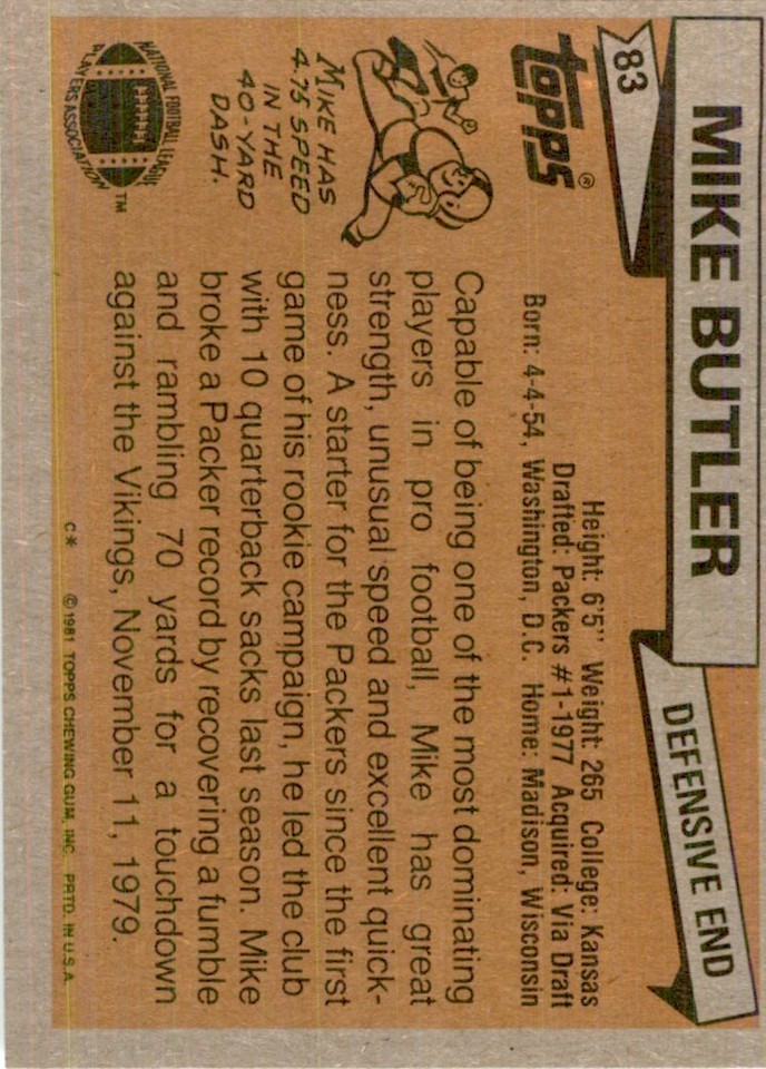 1981 Topps Cards Mike Butler Football Cards #83 | eBay