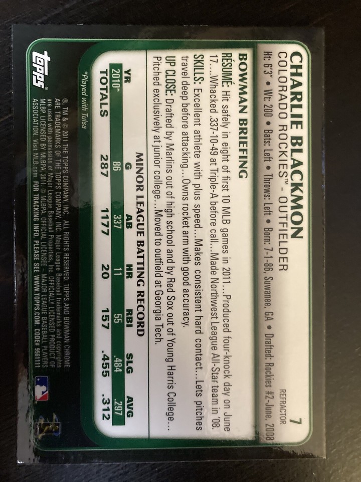 Charlie Blackmon 2011 Bowman Chrome REFRACTOR Rookie Card #7 | eBay