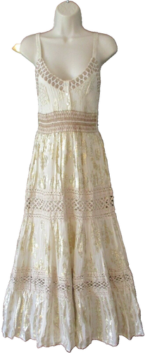 NWT Anthropologie Me 2 Magic Ivory Gold Lurex Crochet Raffia Maxi Dress ...