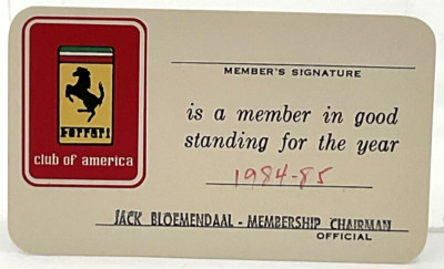 Vintage Ferrari Club of America Member in Good Standing Card 1984-85 | eBay