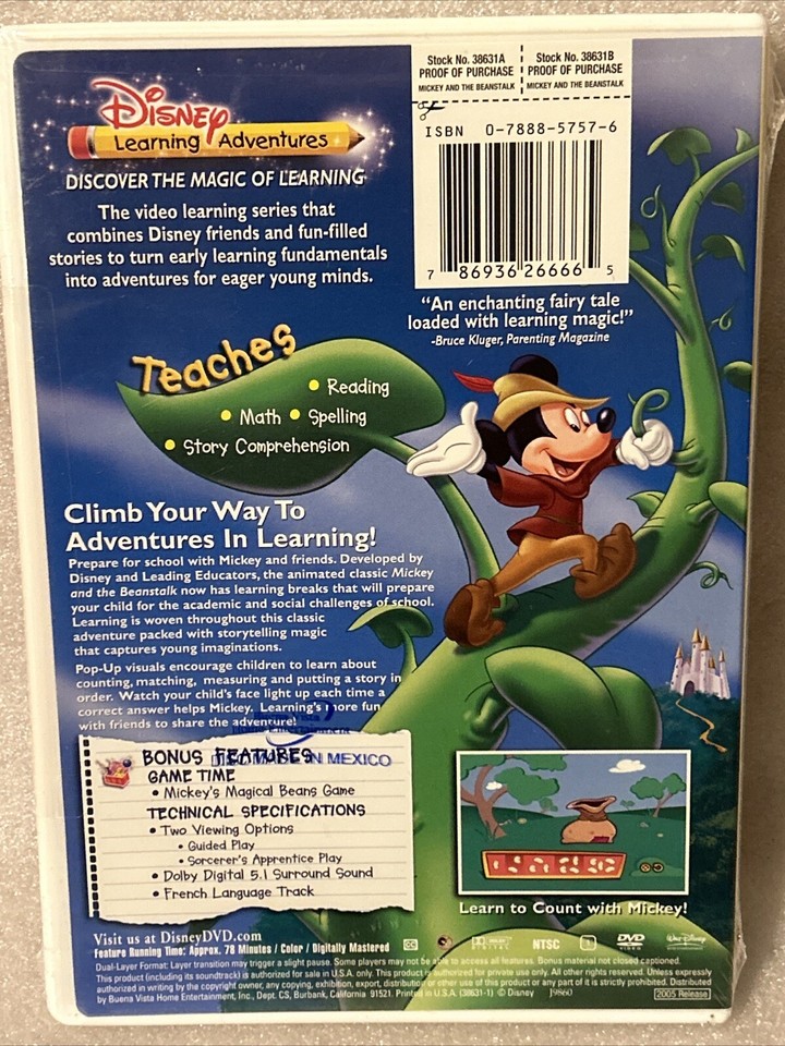 Mickey's Reading & Math Fun Mickey and the Beanstalk (DVD, 2005) Full ...