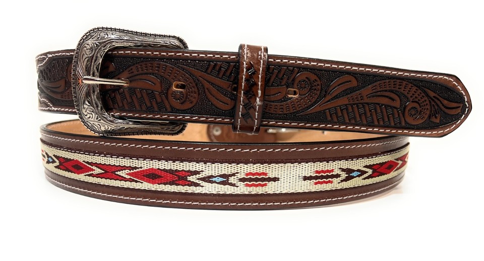 MEN'S HEAVY DUTY WESTERN LEATHER BELT. SOUTHWESTERN STYLE COWBOY RODEO ...