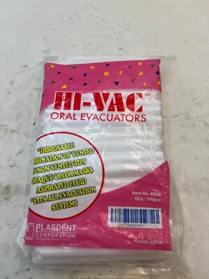 Pack of 100 - Plasdent 8008 HVE HI-VAC Oral Dental Evacuator Tips White ...