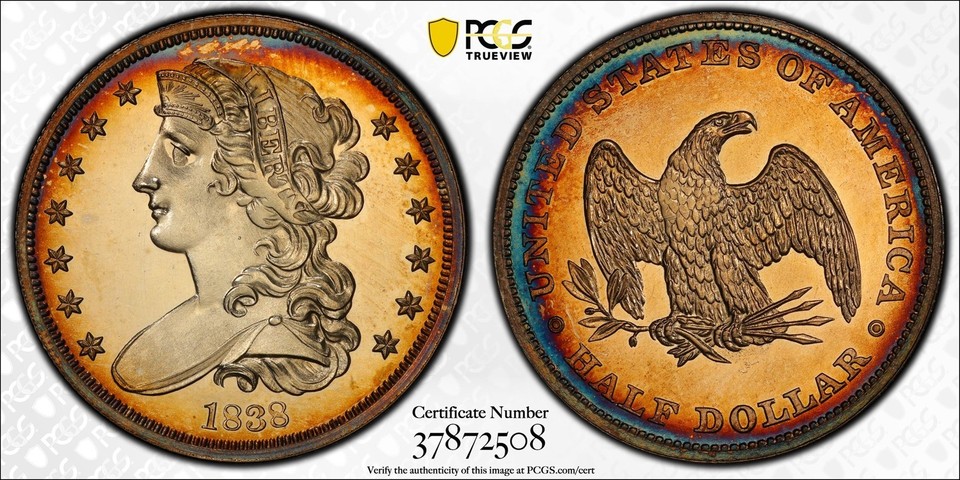 1838 P50C Proof Pattern Half Dollar Judd-72 Pollack-75 PR63 PCGS ...