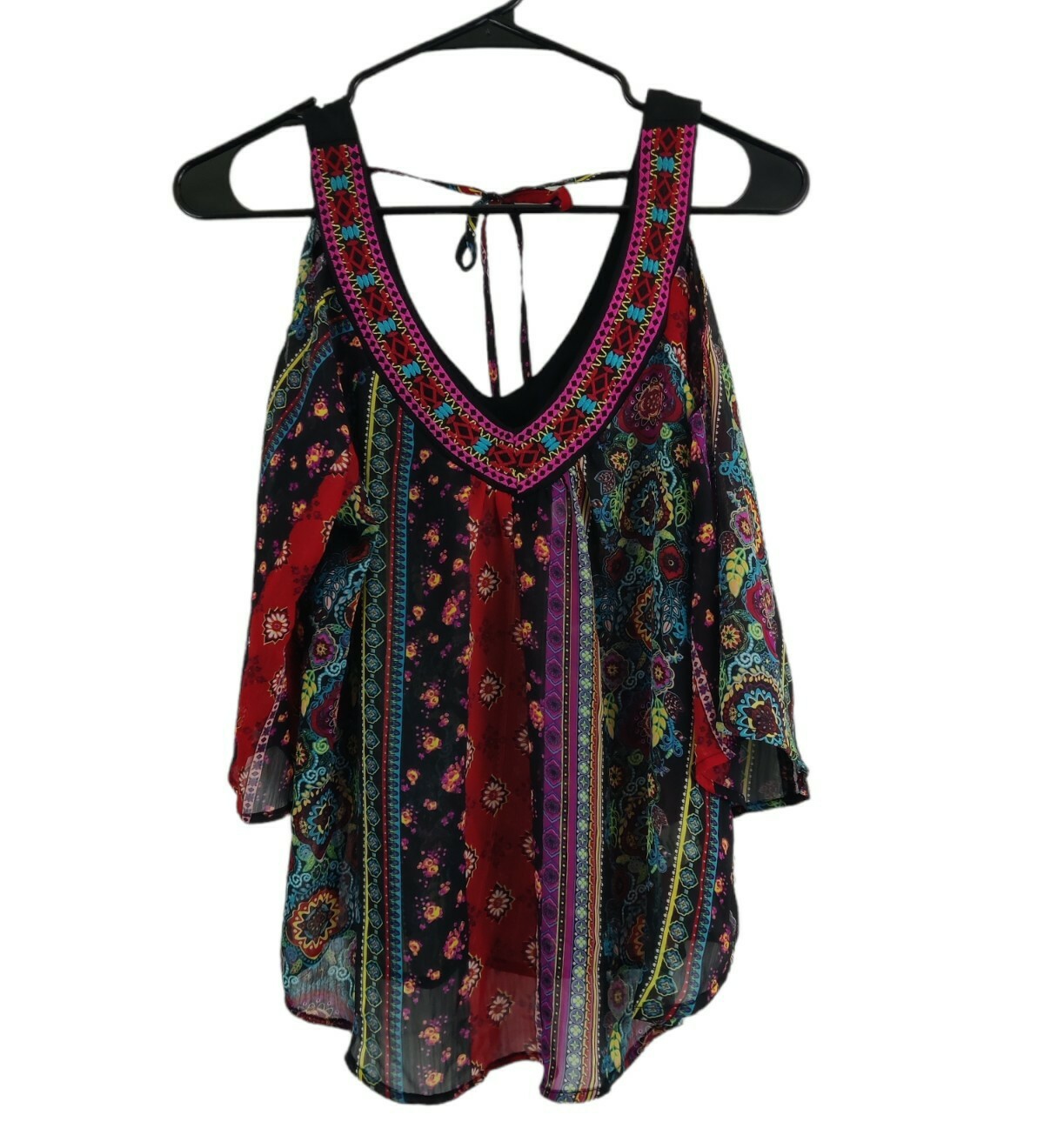 Self Esteem Boho Design Sheer Top Cold Shoulder Deep … - Gem