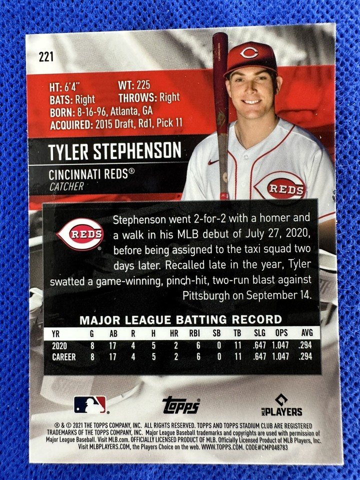 2021 #221 Tyler Stephenson Topps Stadium Club Chrome Baseball RC ...