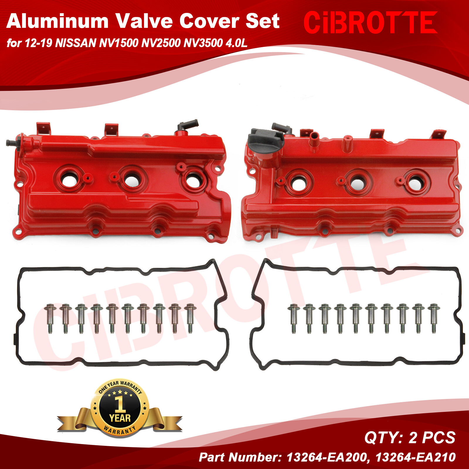 2PCS Aluminum Valve Cover w/ Gasket & Cap Set for 2012-2019 NISSAN ...