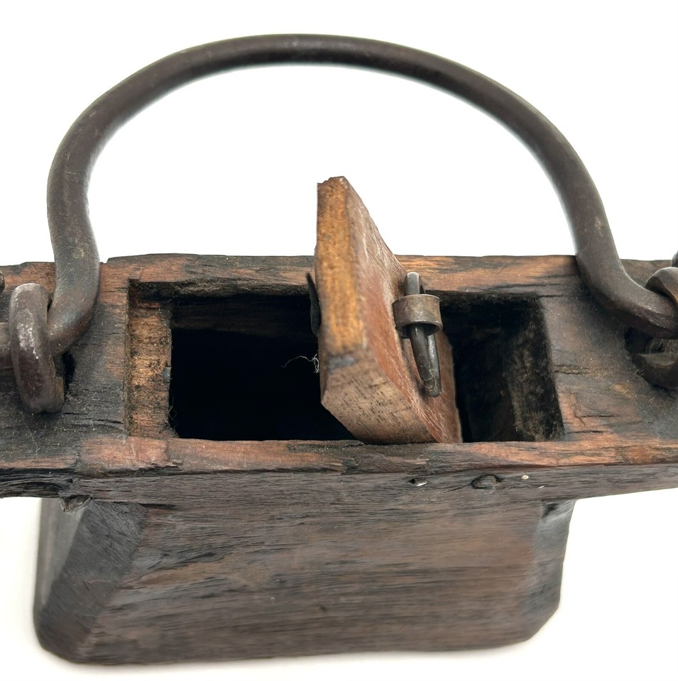 Antique Primitive Wooden Tinderbox W/ Solid Wrought Iron Handle | eBay