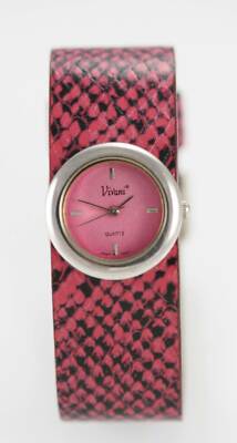 Vivani Watch Womens Pink Black Leather Stainless Silver Water Resistant ...