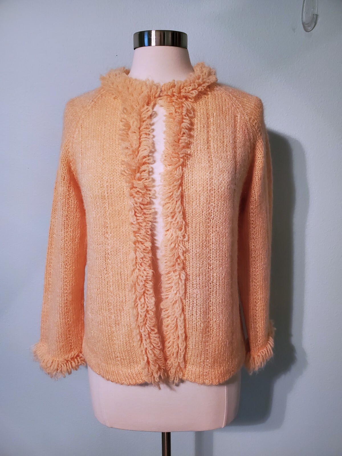 Handmade Handknit Peach Orange Loop Fringe Trim Open … - Gem