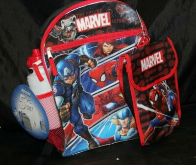Marvel Avengers 5-Piece Backpack Set ~Iron Man, Captain America, Spider Man | eBay