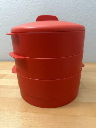 TUPPERWARE 3 Tier Stackable Steam It Steamer w/ Higher Sides Chili Red ...