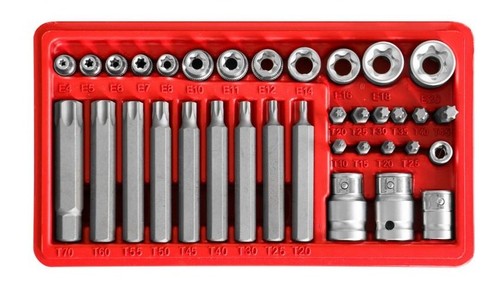 35pc TORX BIT & E TORQUE SOCKET SET Male T10 to T70 Female E4 to E20 by ...