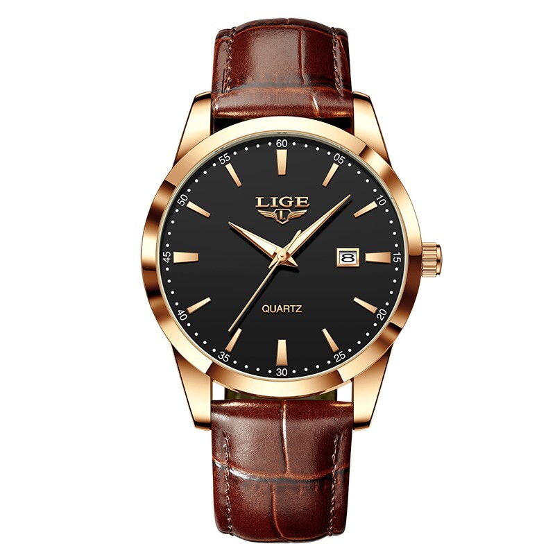 LIGE Men's Watch Quartz Date Luminous Waterproof Leather Band Classic ...