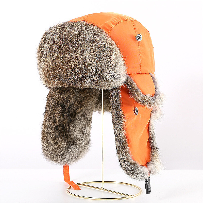 Unisex Winter Natural Rabbit Fur Hats Russian Earflaps Trapper Cap Warm ...