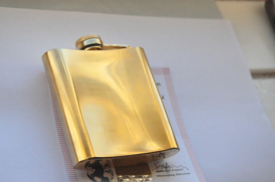 Hip Flask Stainless Steel Drink 6oz Flasks Alcohol 24k Gold Plated ...