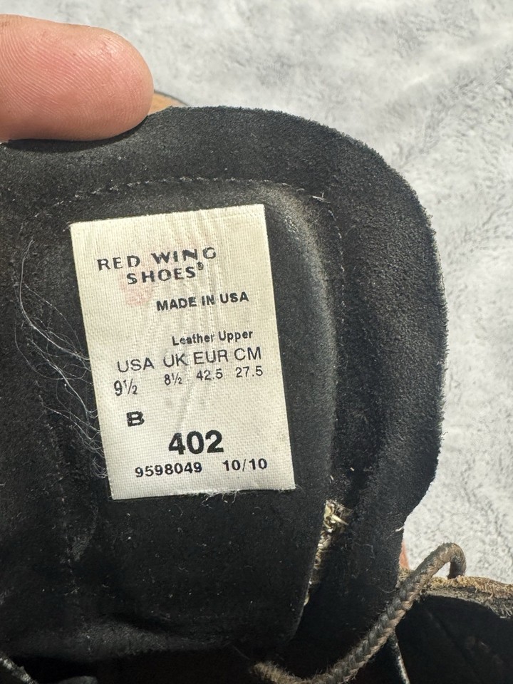 Men's Size 9.5 B Red Wing 402 Classic Super Sole Plain Moc Toe Boots ...