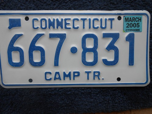 Vintage Connecticut CT License Plate Camper Tr Blue White | eBay