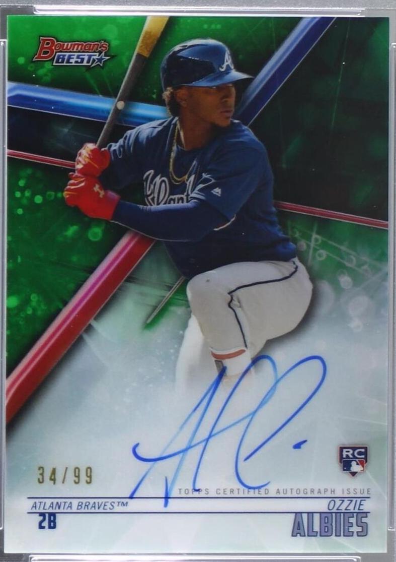2018 Bowman's Best - Best of 2018 Autographs Ozzie Albies #B18-OA Green Refractor /99 (AU, RC ...
