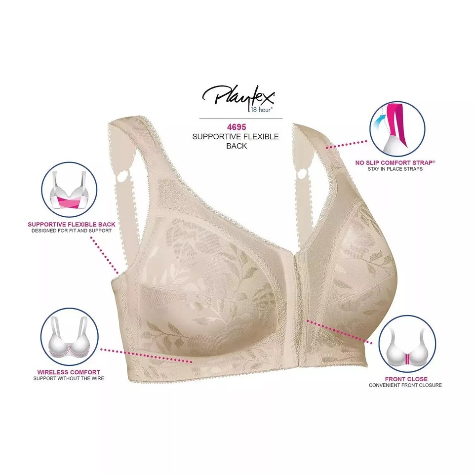 NEW Playtex 18 Hour Easier On Front-Close Wirefree Bra Flex Back 44DD WHITE | eBay