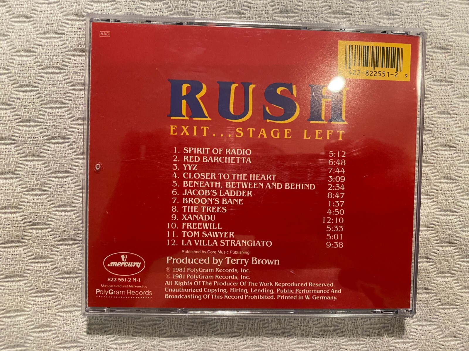 Rush Exit Stage Left CD 1981 Mercury Polygram Records USA 822 551-2 M-1 ...