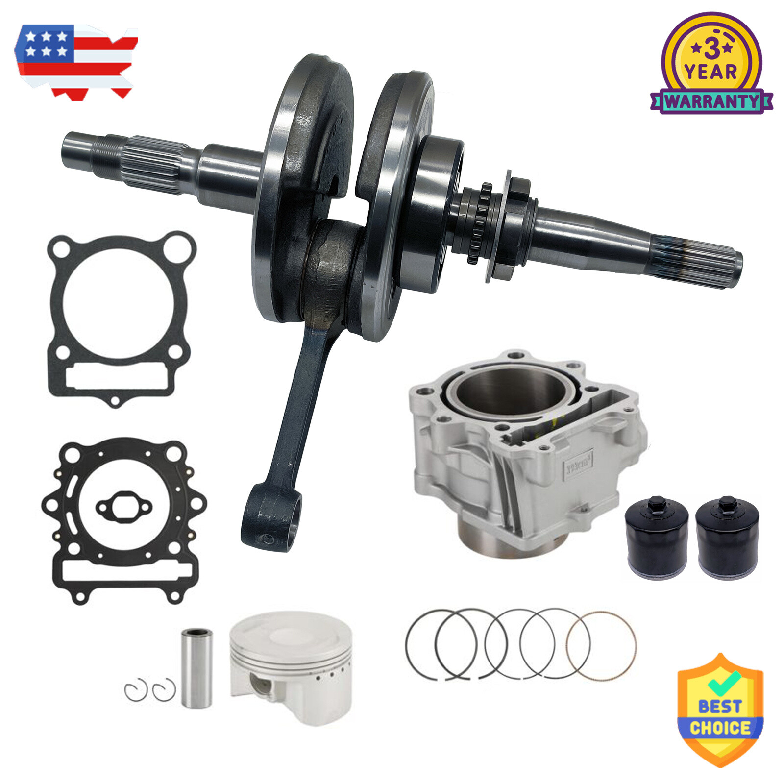 HiSUN UTV 400 Cylinder Repair kit wih Crankshaft Massimo Bennche Engine ...