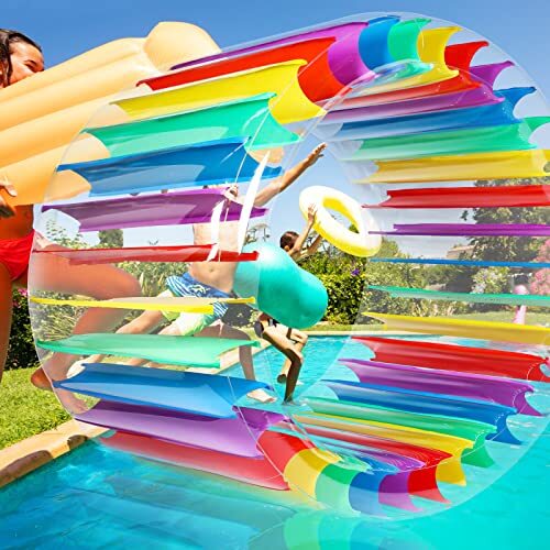 Sosation 73 Inches Giant Inflatable Rolling Wheel Colorful Water Wheel ...