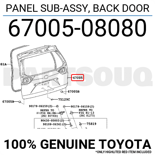 6700508080 Genuine Toyota PANEL SUB-ASSY, BACK DOOR 67005-08080 | eBay