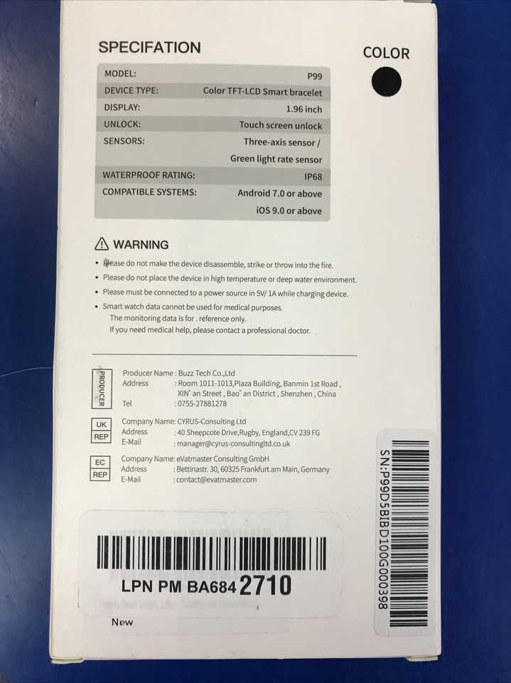 Togala P99 Smart Watch & Fitness and Activity Tracker - Black - New ...