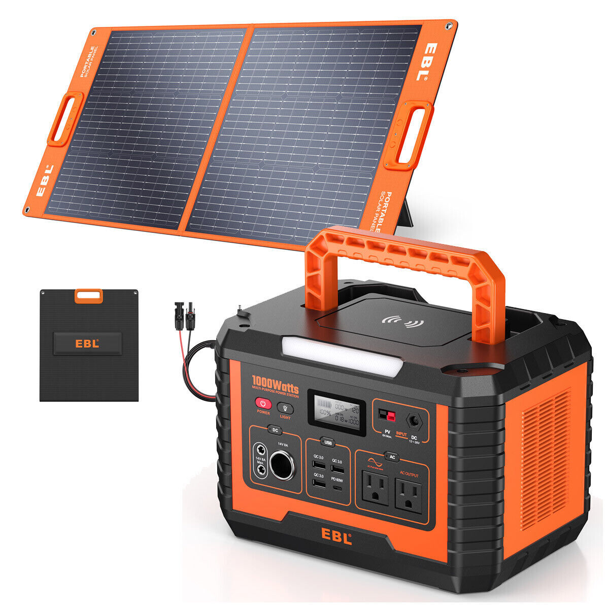 EBL500/1000W Portable Solar Power Station Generator + Foldable Solar ...