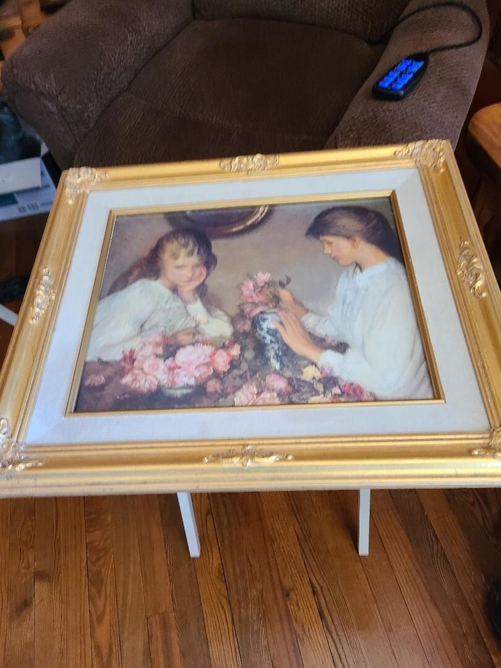 Two Girls Arranging Roses- Matted Print-Beautiful Art Deco Frame-Sir ...