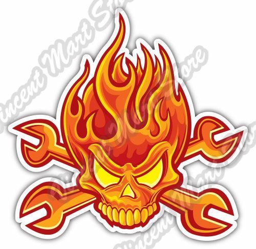 Flame Skull Auto Mechanic Wrench Tool Box Car Bumper Vinyl Sticker ...