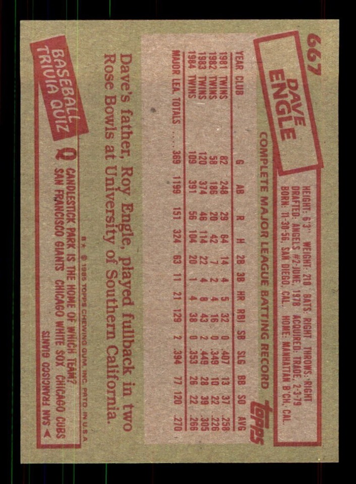 1985 Topps Baseball #667 Dave Engle NM or Better *bb1 | eBay