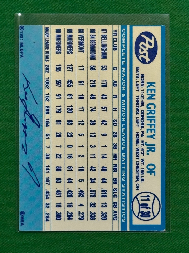 1991 Post Baseball Collector Series #11 Ken Griffey Jr | eBay