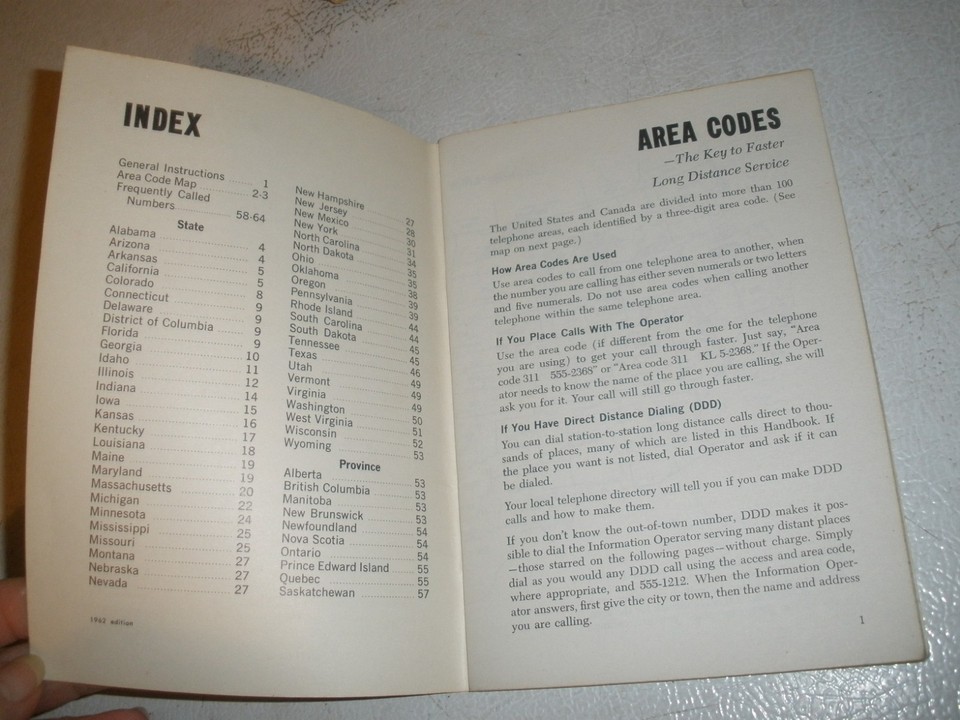 Edition Area Code Handbook Softcover 1962 (D6) | eBay