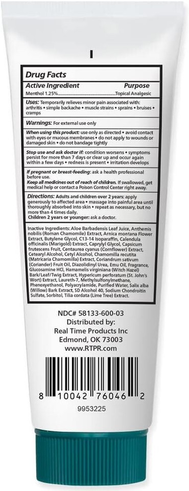 Real Time Pain Relief ORIGINAL PAIN RELIEF Pain Cream 3oz Tube | eBay