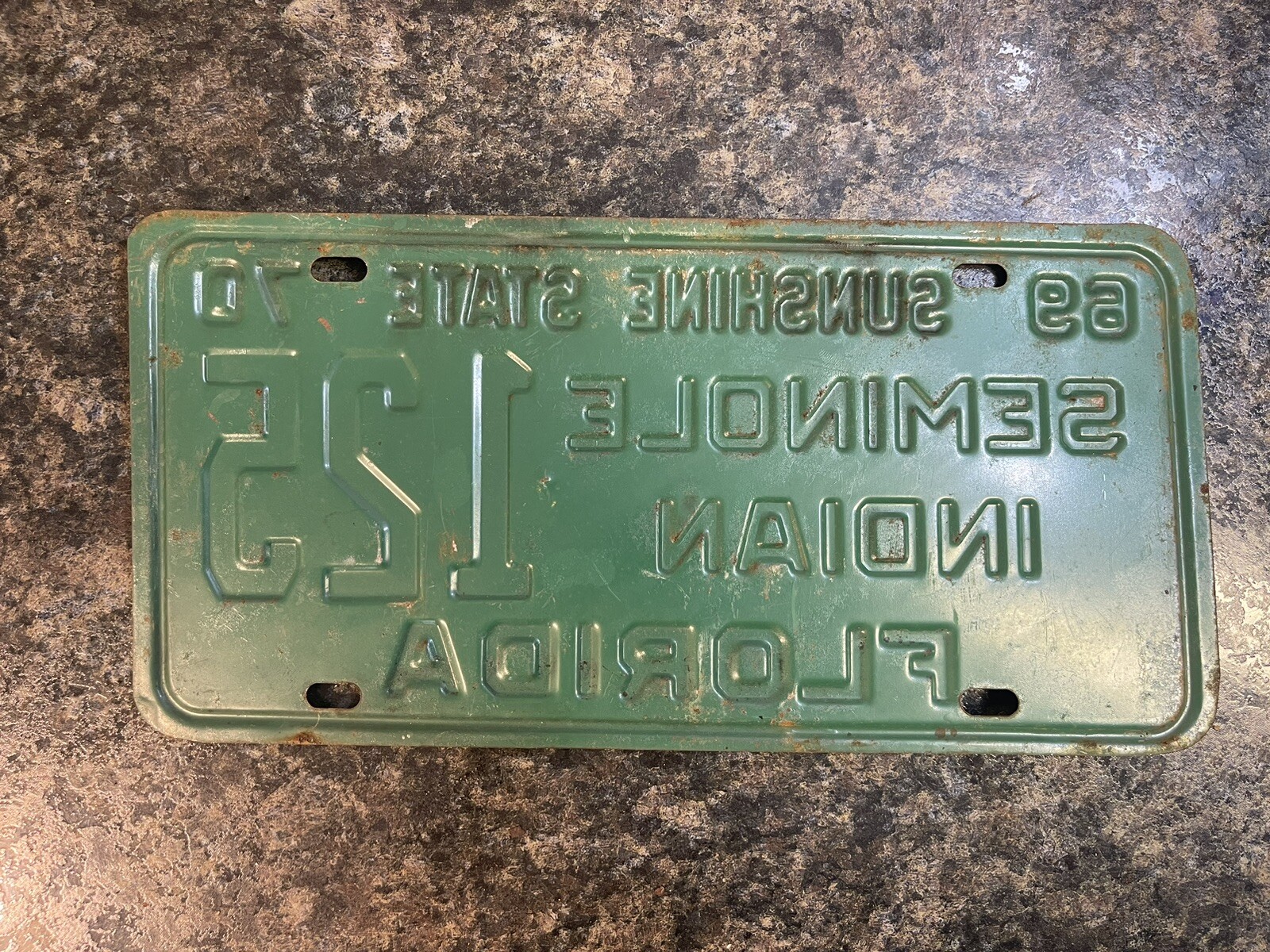 Vintage Florida Seminole Indian License Plate 1969/70 Green & White ...