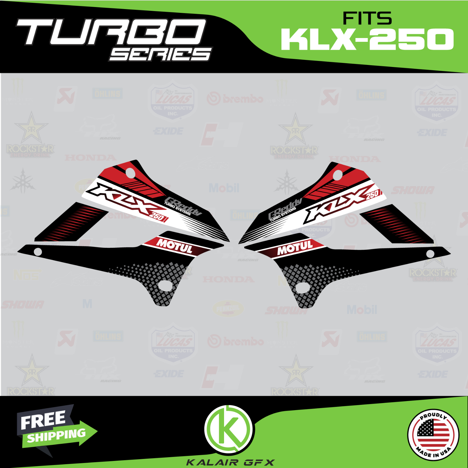 Graphics Kit for Kawasaki KLX250 (2008-2020) KLX 250 Turbo Series - Red ...