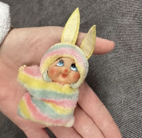 Vintage Monchichi Rabbit Pastel Striped Clip On Doll Pencil Hugger 80's ...