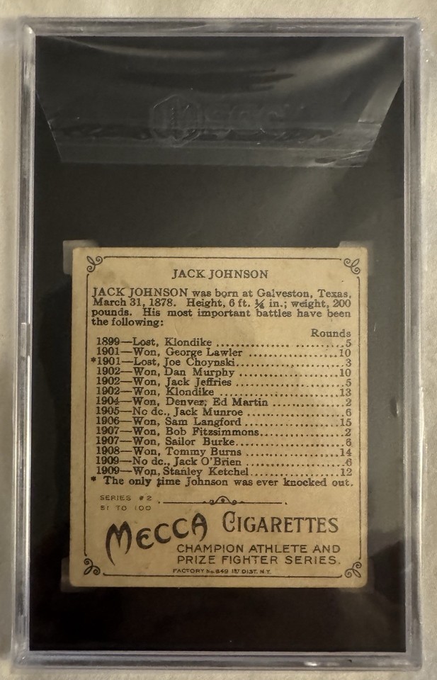 1910 T218 MECCA CIGARETTES JACK JOHNSON HOF FRONT VIEW SGC 3 | eBay