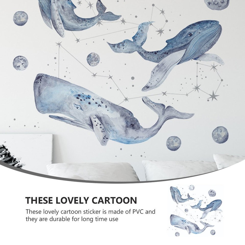 Wall Sticker Set Cartoon Blue Whale PVC Material Wall Decal for Home ...