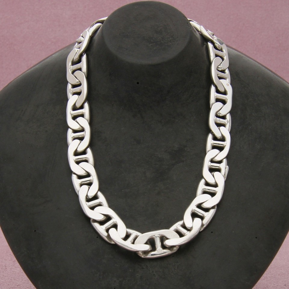 sterling silver mens italy 7mm mariner link chain necklace size 22in ...