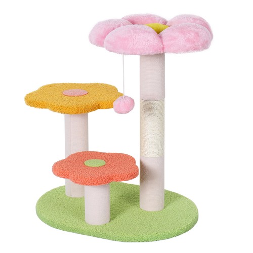 Flower Cat Tree Sisal Covered Scratching Post Climbing Scratcher Tower ...