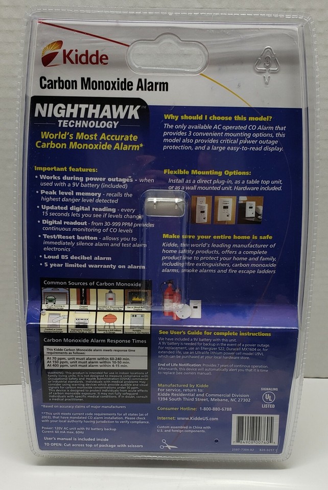 Kidde Nighthawk Plug-In Carbon Monoxide Alarm Nighthawk AC w/ Emergency ...