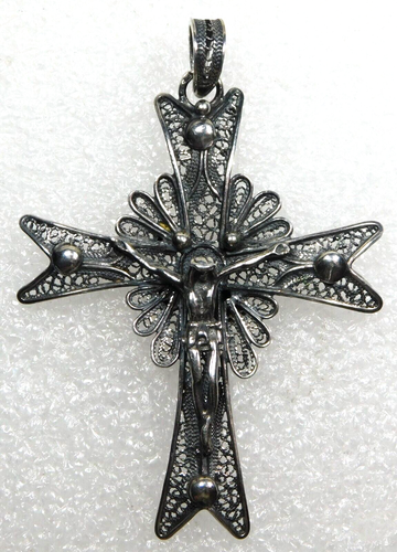 ARTISAN 835 Silver HANDMADE Antique CRUCIFICTION CROSS PENDANT Estate ...