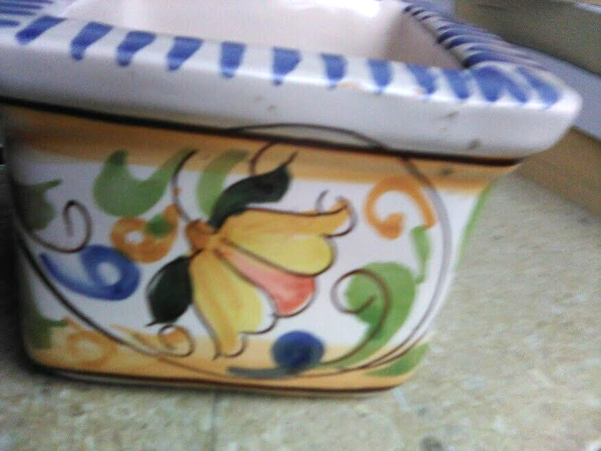 square ceramic floral decorative dish marked vincent e michele ATTOBRE ...